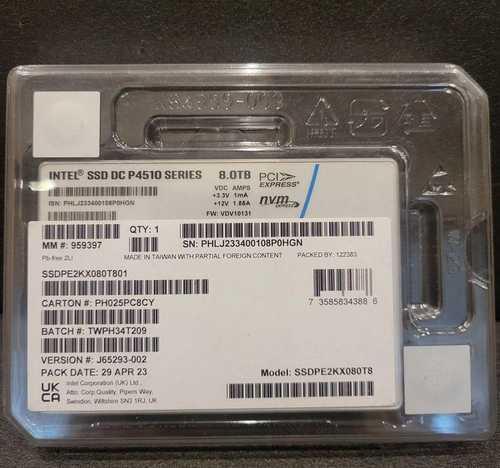 Intel DC P4510 ssdpe2KX080T801 8Tb u2