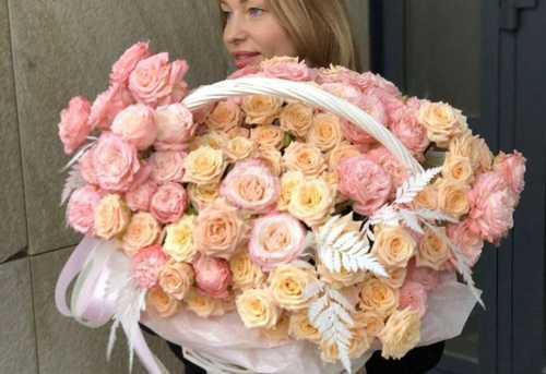 Живые цветы букеты кустовые пион.розы, доставка