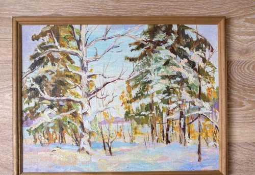 Картина маслом Зимнее утро в лесу