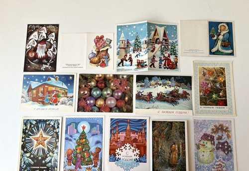 Новогодние открытки СССР чистые 13 штук