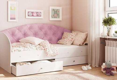 Кровать Эльза, 800*1900 мм, с 2 ящиками, белый/роз