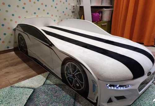 Детская кровать машина с подсветкой матрасом