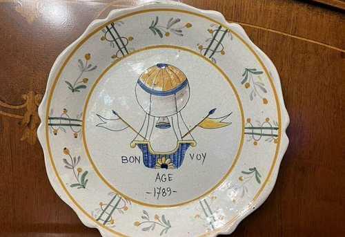 Антикварная редкая фаянсовая тарелка Франция