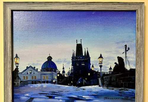 Картина маслом на холсте "Ночная Прага" Живопись