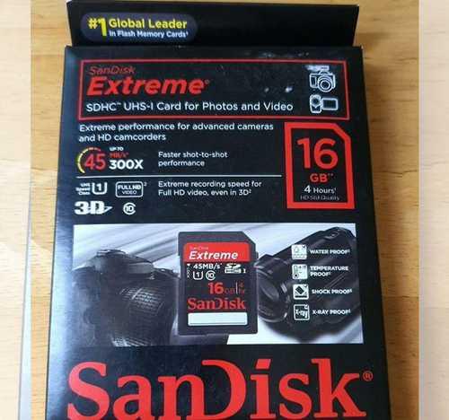 Карта памяти SanDisk Extreme sdhc 16Gb Class 10