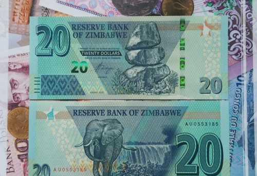 20 долларов, 2020. Зимбабве. UNC