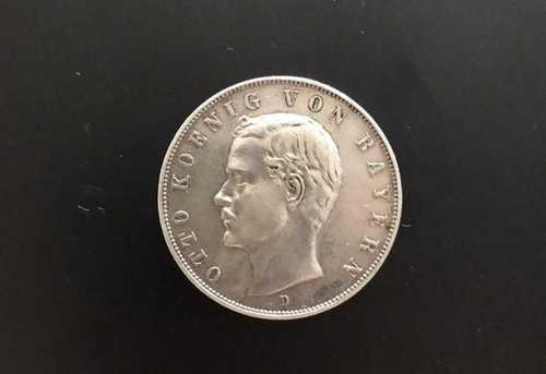 3 марки 1910 D, Германия, Бавария, серебро