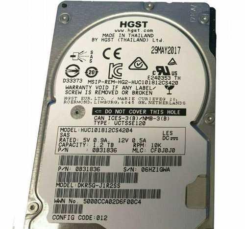 Жесткий диск hgst 1.8 тб HUC101818CS4204 0B31241