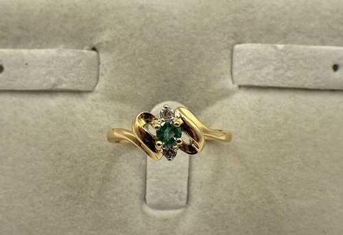 Золотое кольцо 585 с изумрудом и бриллиантами
