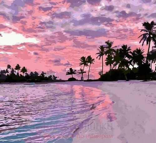 Алмазная мозаика 40x50 Розовый тропический пляж с