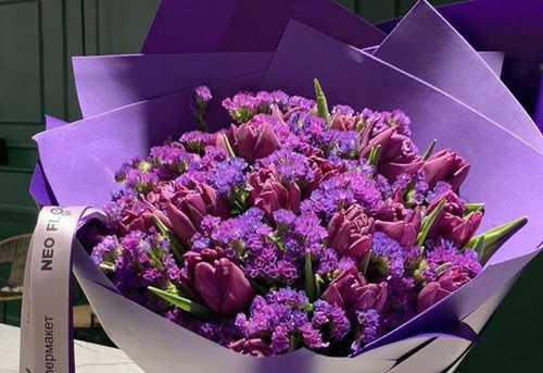Букет цветов Яркий Букет из тюльпанов и статицы