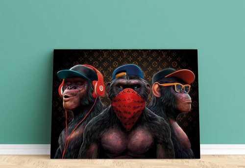Картина на холсте "три обезьяны" 80х100
