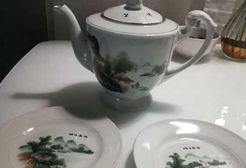 Чайник тарелки фарфор Китай 40 х годов