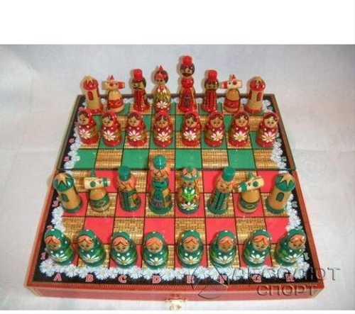 Шахматы Русские матрешки зеленые