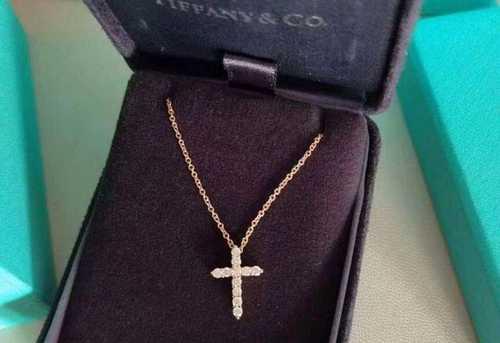 Золотой крест Tiffany 0.81 ct 3.9 гр