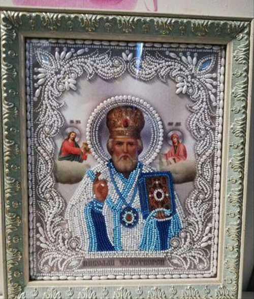 Икона бисером Николай Чудотворец