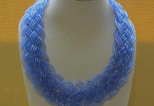 Ожерелье из чешского бисера, голубая плетёнка