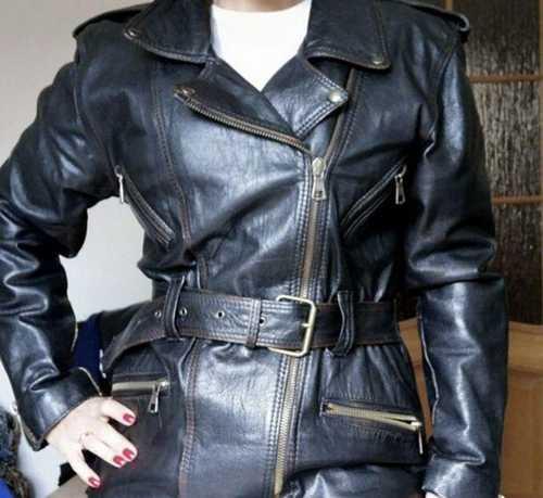 Кожаная женская куртка косуха винтажная, Италия