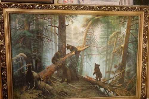 Картина "Мишки в лесу" х.м. Огромная