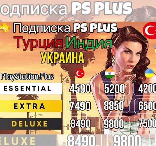 Подписка PS plus Украина Турция Индия ps4 ps5