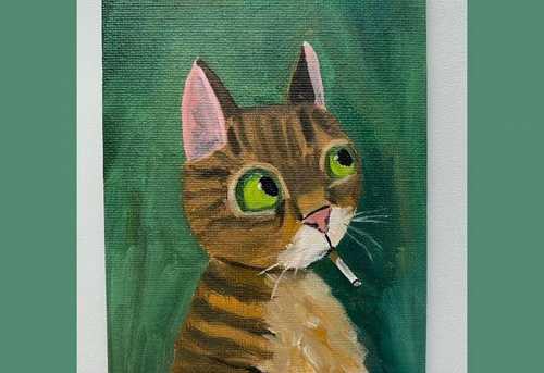 Картина маслом на холсте миниатюра кот