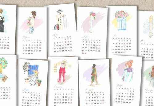 Календарь настольный на 2024, fashion иллюстрации