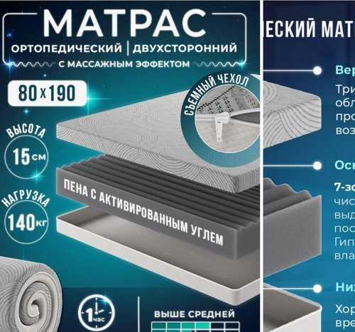 Продается Матрас 80х190 на кровать беспружинный ор