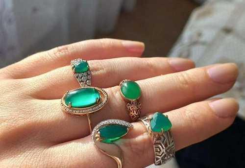 Серебряное кольцо позолота агат хризопраз