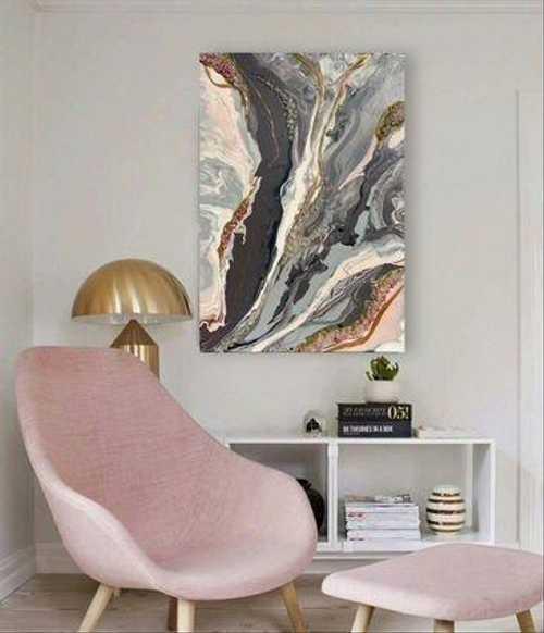 Интерьерная картина с натуральным камнями «Pink Ri