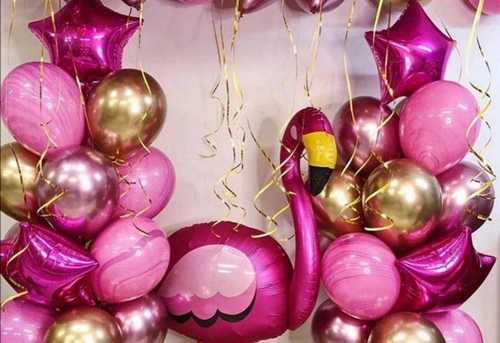 Воздушные гелиевые шары на день рождения фламинго