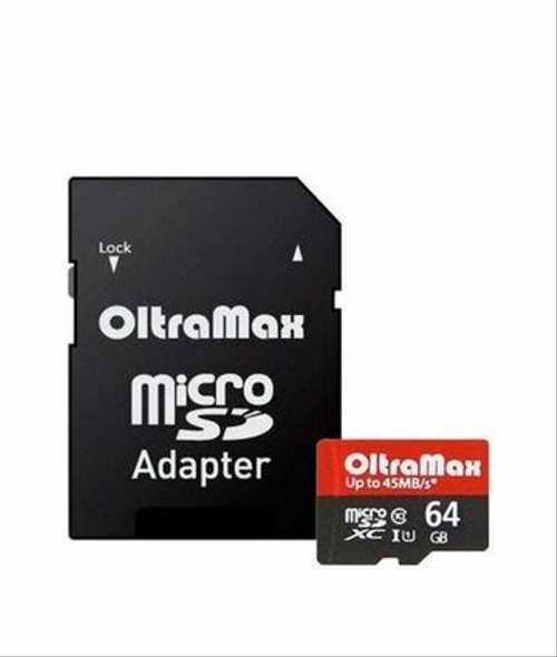 Карта памяти MicroSD 64GB OltraMax + адаптер