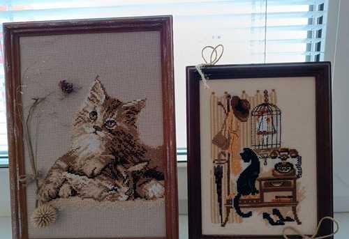 Живые картины с котиками. Вышивка крестиком