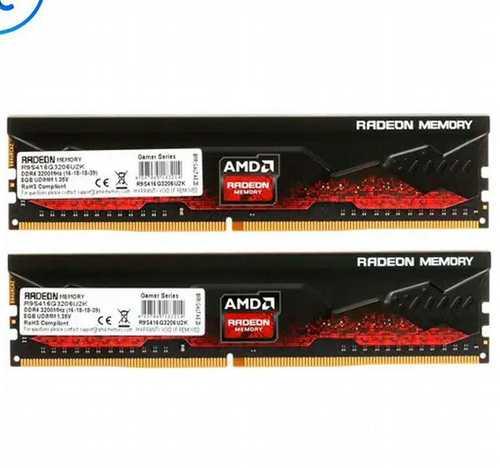 Оперативная память DDR4 16GB (2x8GB) 3200MHz AMD Radeon R9 R9S416G3206U2K Б.У