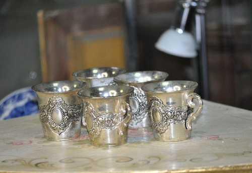 Кофейные чашки металл Франция рококо 5 штук винтаж