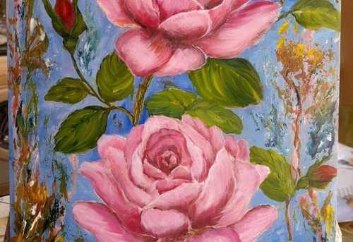 Картина маслом цветы розы 35 х 25 см