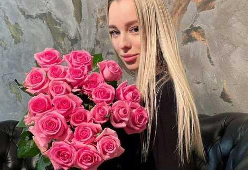 21 высокая розовая роза 70 см
