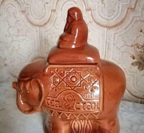 Чайница Слон обливная керамика (Винтаж)