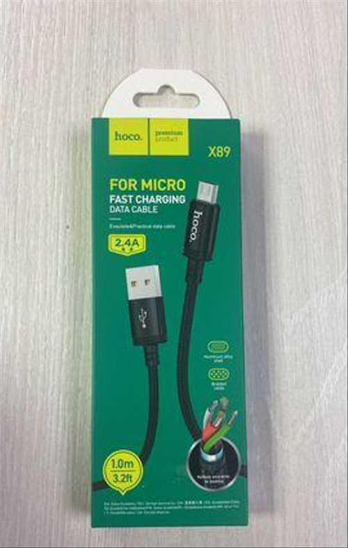 Кабель microUSB Hoco X89 (2.4A, 1m) black