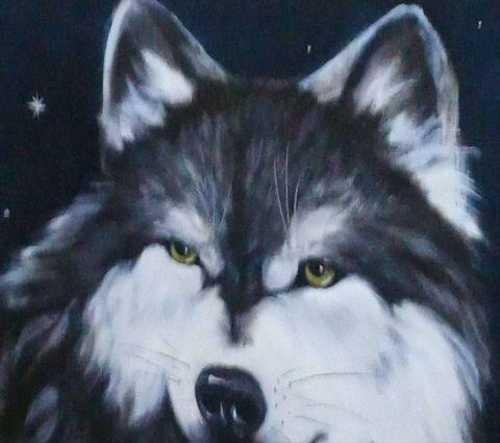 Картина "Волк на фоне звёздного неба"