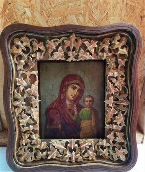 Икона Старинная Казанской Божией Матери В киоте