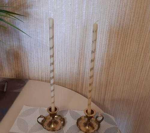 Подсвечники латунь(комплект со свечами)