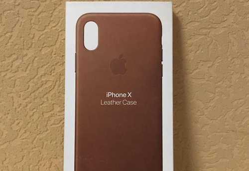 Чехол Apple Leather Case для iPhone X/Хs (коричн)