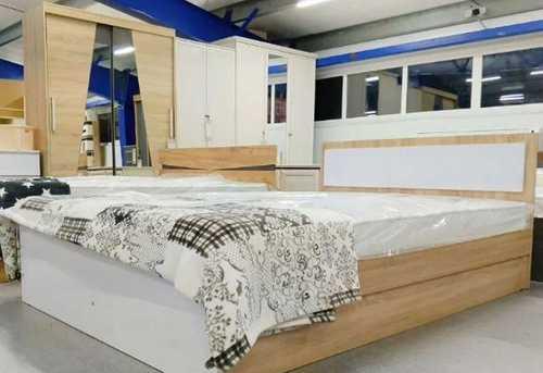 Кровать "Мартина" 1,6 м сонома- белый с матрасом