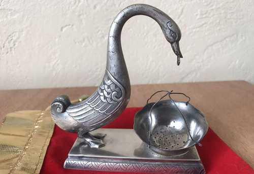 Фигурка лебедь ситечко для чая серебро