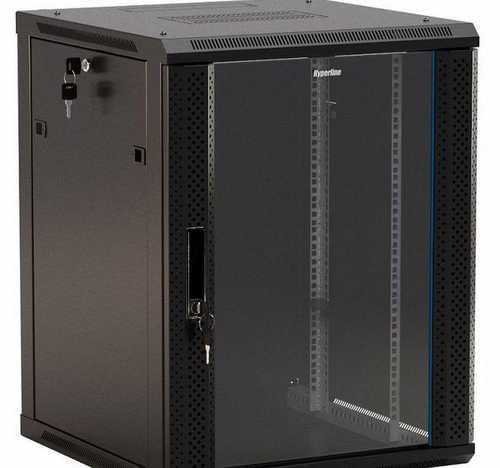 Шкаф коммутационный Hyperline (TWB-2266-GP-RAL9004) настенный 22U 600x600мм пер.дв.стекл 2 бок.пан