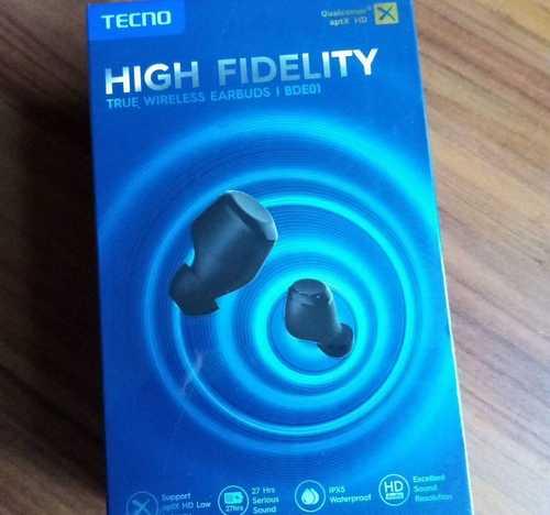 Наушники Tecno Hight Fidelity BDE01 black новые