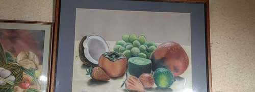 Картина пастель "Мокрые фрукты"