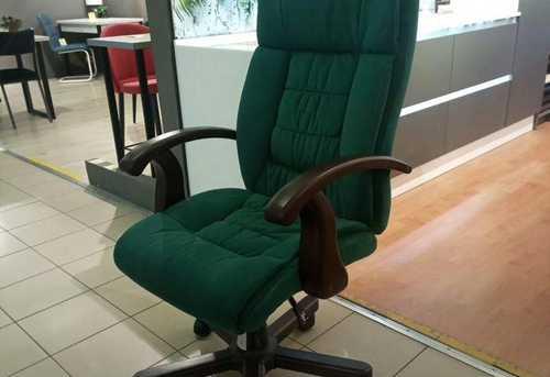 Кресло компьютерное велюр зелёный/дерево