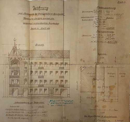 Архитектурный чертёж 1901 года полметра на стену