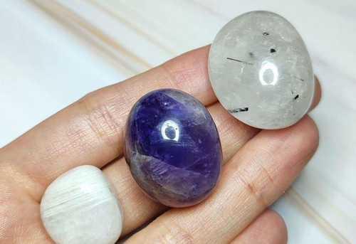 Лот: лунный камень, аметист, турмалиновый кварц